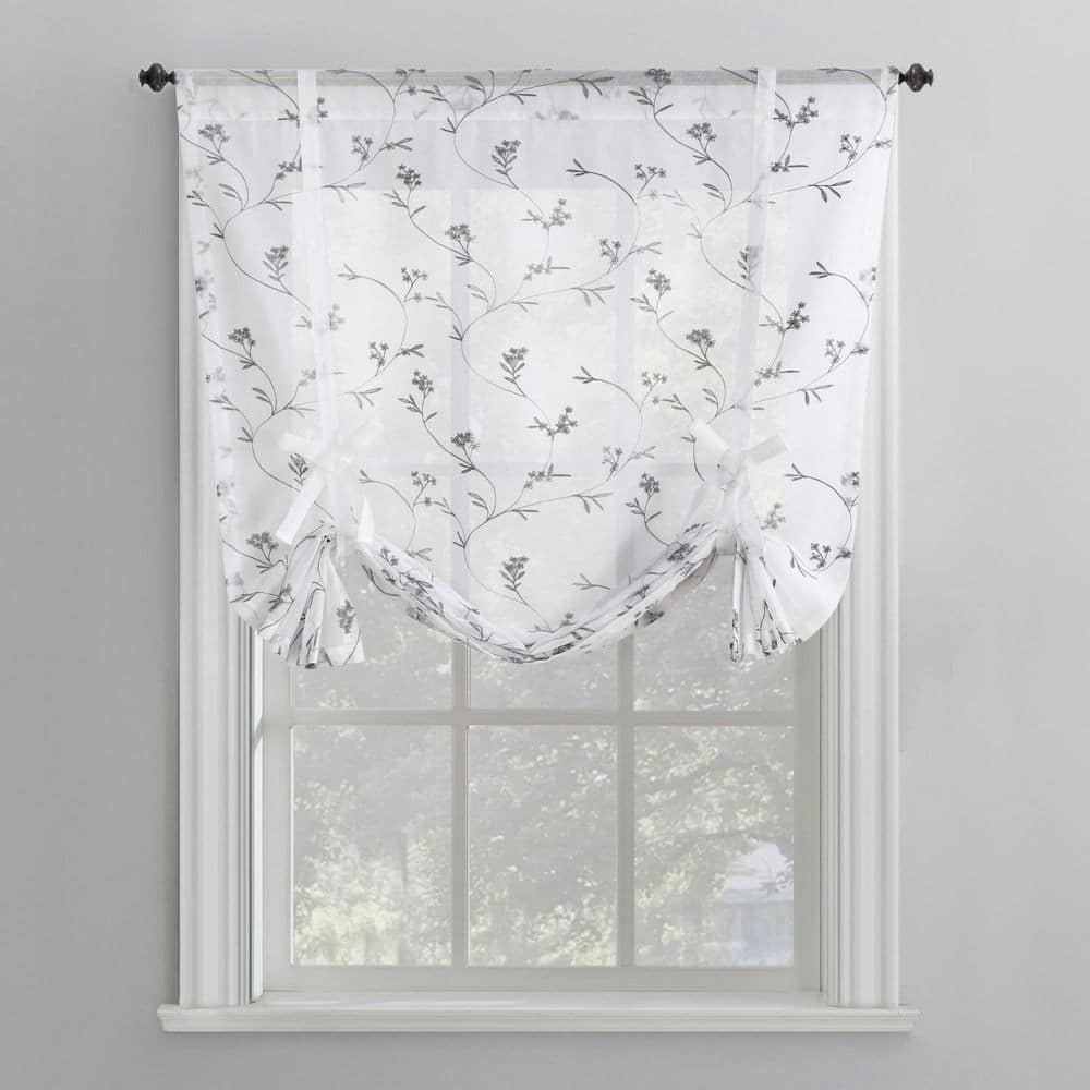 Sun Zero Bridget Rod Pocket White Polyester Leaf Print Fabric Window 42 ...