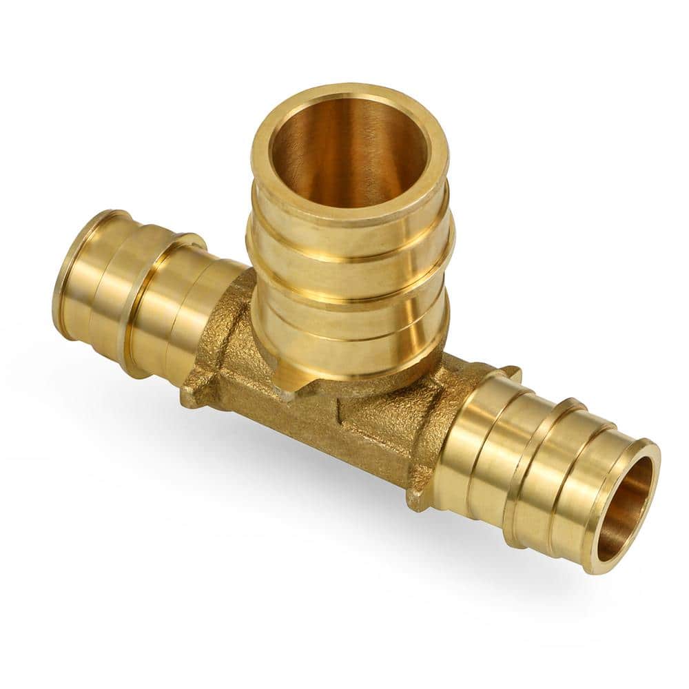 PLUMBFLEX 3/4 in. x 3/4 in. x 1 in. 90 -Degree PEX A Expansion Pex Reducing Tee, Lead Free Brass ...