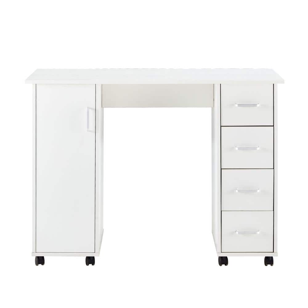 Reviews for 41.73 in. Retangular White Wood 4 Drawer Computer Desk with ...