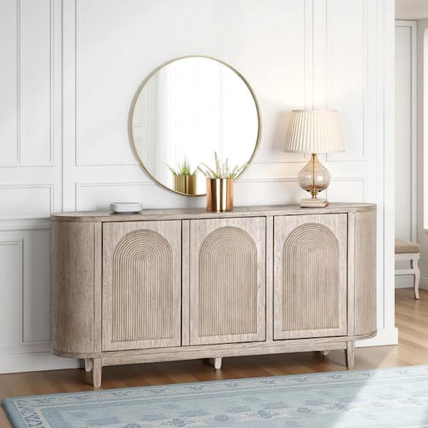 Benjara Zoko White Wash Oak Wood 77 in. Sideboard Buffet Console with ...