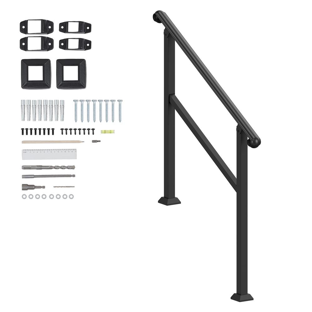 SVOPES 2-3 Step Outdoor Handrails, 35.6 in. H x 3.3 in. W, Black, Steel ...