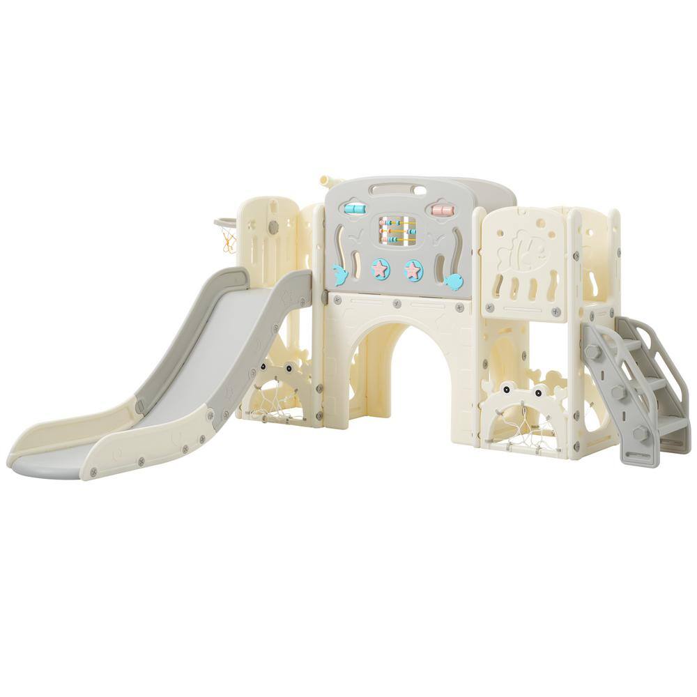 Gray HDPE Indoor and Outdoor Playset with Buffer Slide and Toy Storage ...