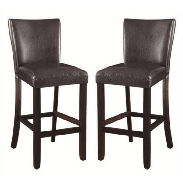 Benjara 44.5 in. Cappuccino Brown High Back Wood Frame Comfortable Bar ...