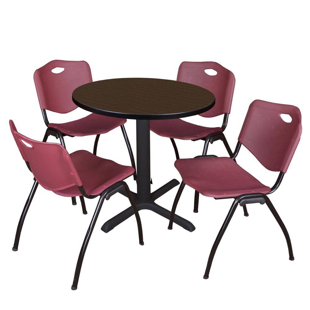 Regency Cain 30 in. Neo Walnut Round Breakroom Table Desk and 4 M Stack ...