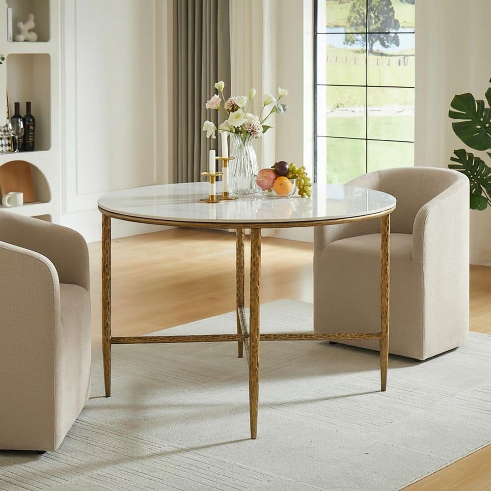 CHRISTOPHER KNIGHT HOME Tobias Carrara White Wood 45 in. W 4 legs Round ...