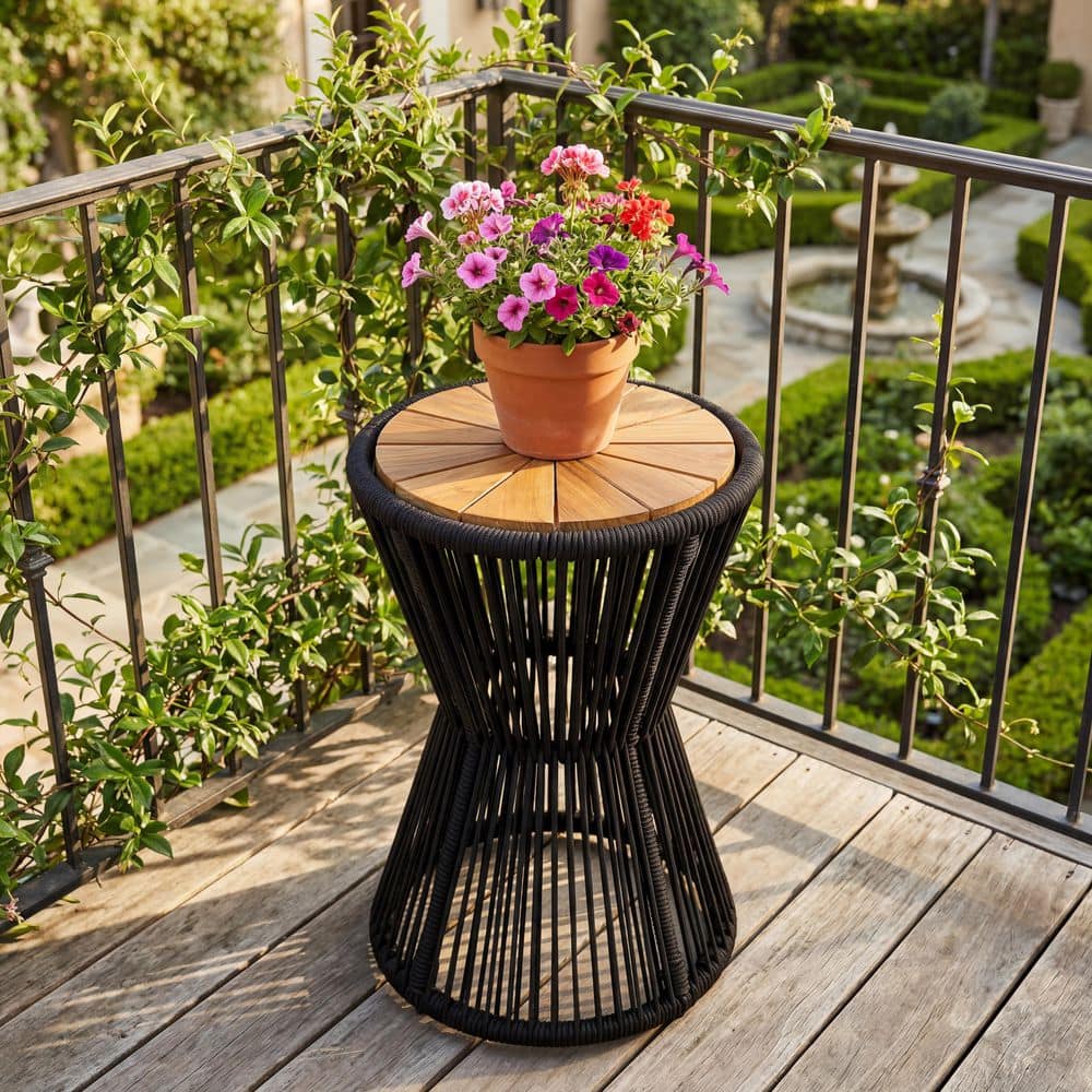 CHRISTOPHER KNIGHT HOME Nara Black Outdoor Side Table Acacia Wood and ...