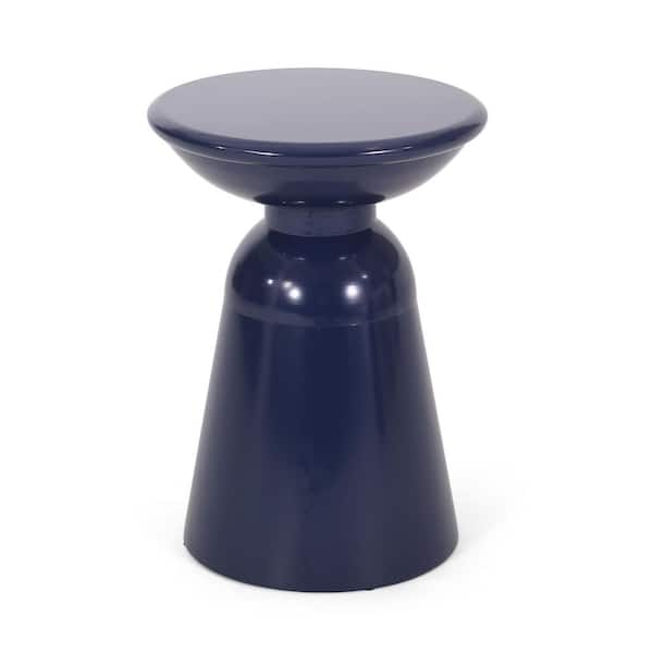 Navy Blue 20.75 in. Large Modern Outdoor Metal End Table, Pedestal Base ...