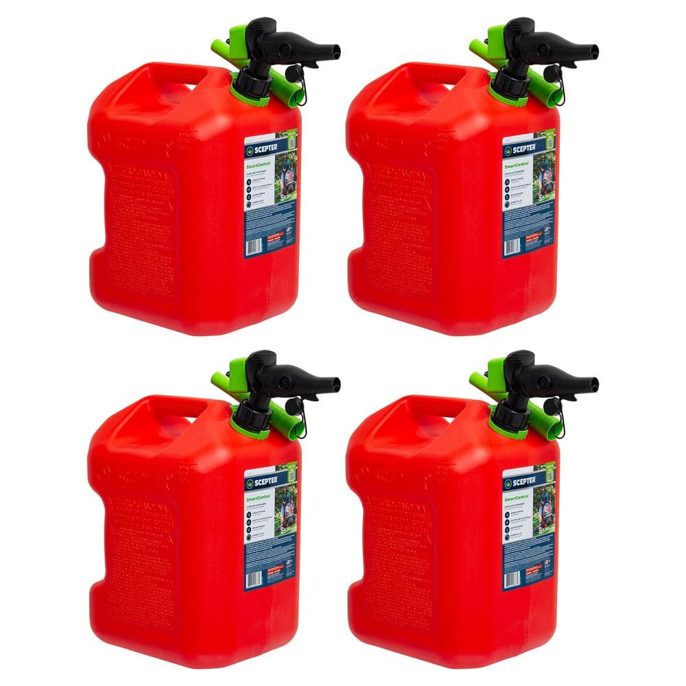 Scepter Smart Control Dual Handle Diesel 5-gal. Gas Container Jug with Funnel in Red (4-Pack) 4 ...
