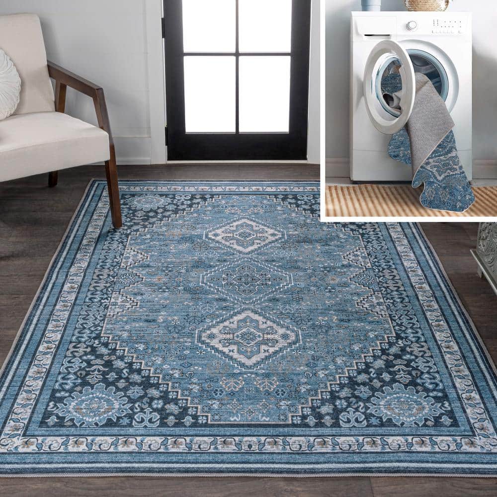 JONATHAN Y Dalyan Geometric Medallions Machine-Washable Blue/Gray 8 ft ...