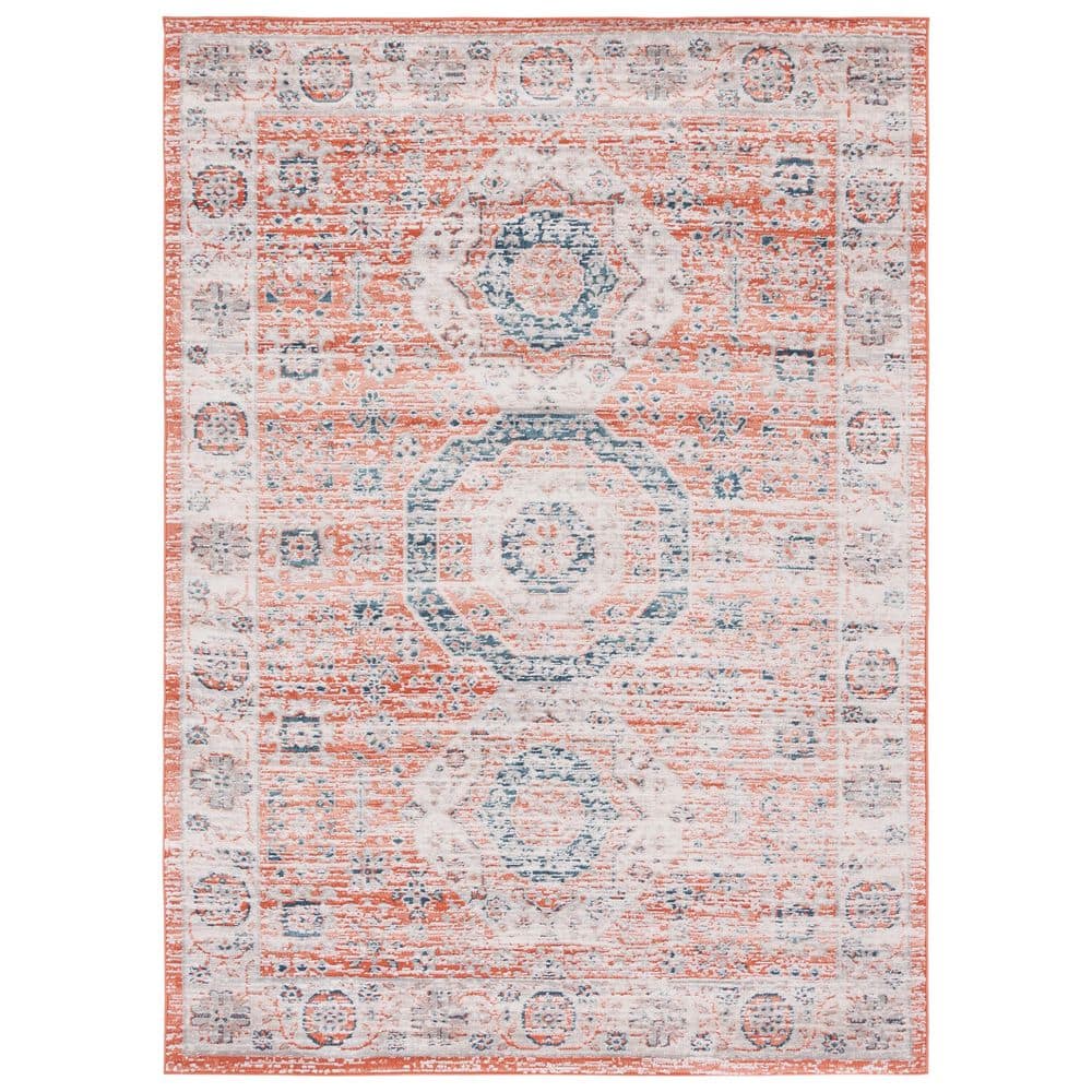 SAFAVIEH Madison Rust/Ivory 9 ft. x 12 ft. Border Floral Medallion ...