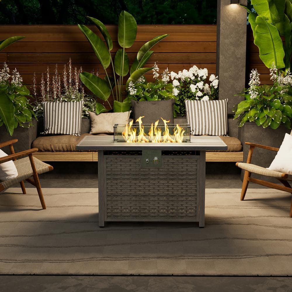 eVita 43 in, 50,000 BTU Brown Rectangle Rattan Wicker Outdoor Propane ...