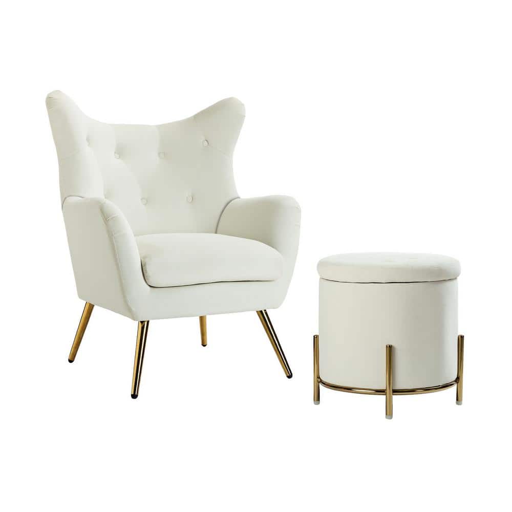 JAYDEN CREATION Esteban Ivory 2-Pieces Living Room Set with Wingback ...