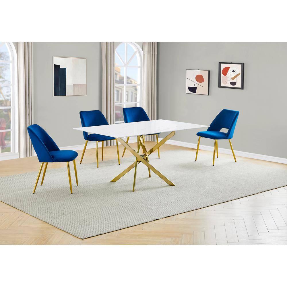 Best Quality Furniture Esteban 5-Piece White Marble Wrap Glass Top ...