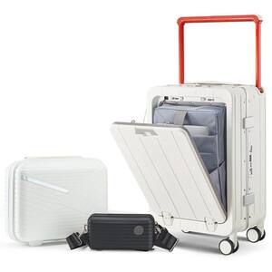 Costway 20 in. 1-Piece White Carry-On Luggage Set PC Hardside Suitcase ...