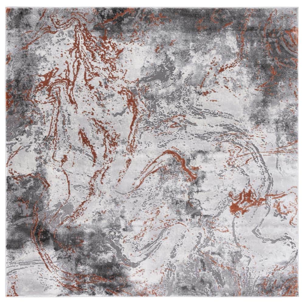 SAFAVIEH Craft Gray/Red 7 ft. x 7 ft. Abstract Marble Square Area Rug ...