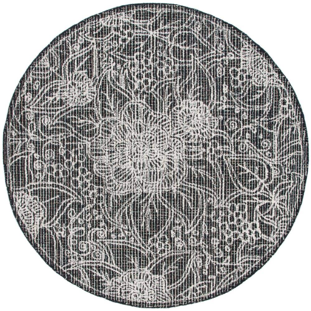 SAFAVIEH Ebony Black/Ivory 6 ft. x 6 ft. Floral Round Area Rug EBN114Z ...