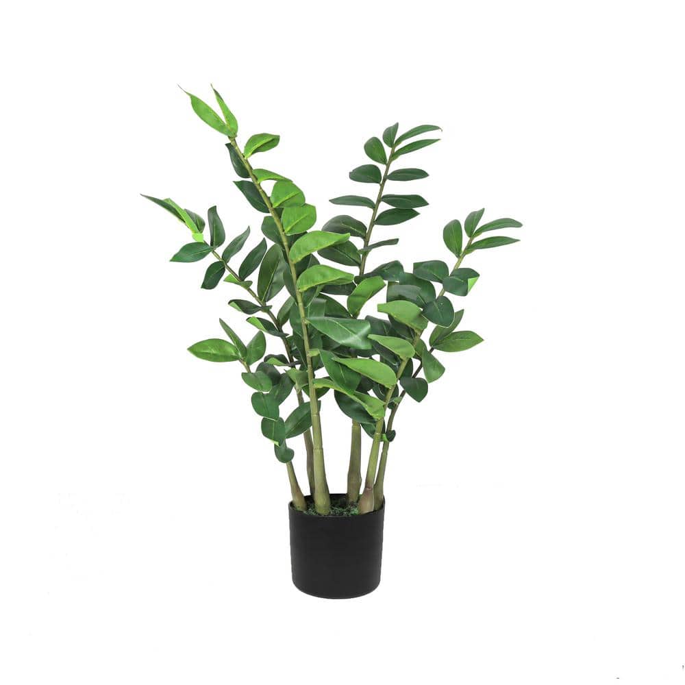 LIVING LUXURY 27 in. Real Touch Artificial Zamiifolia ZZ Plant in Black Pot 60636-GR - The Home ...