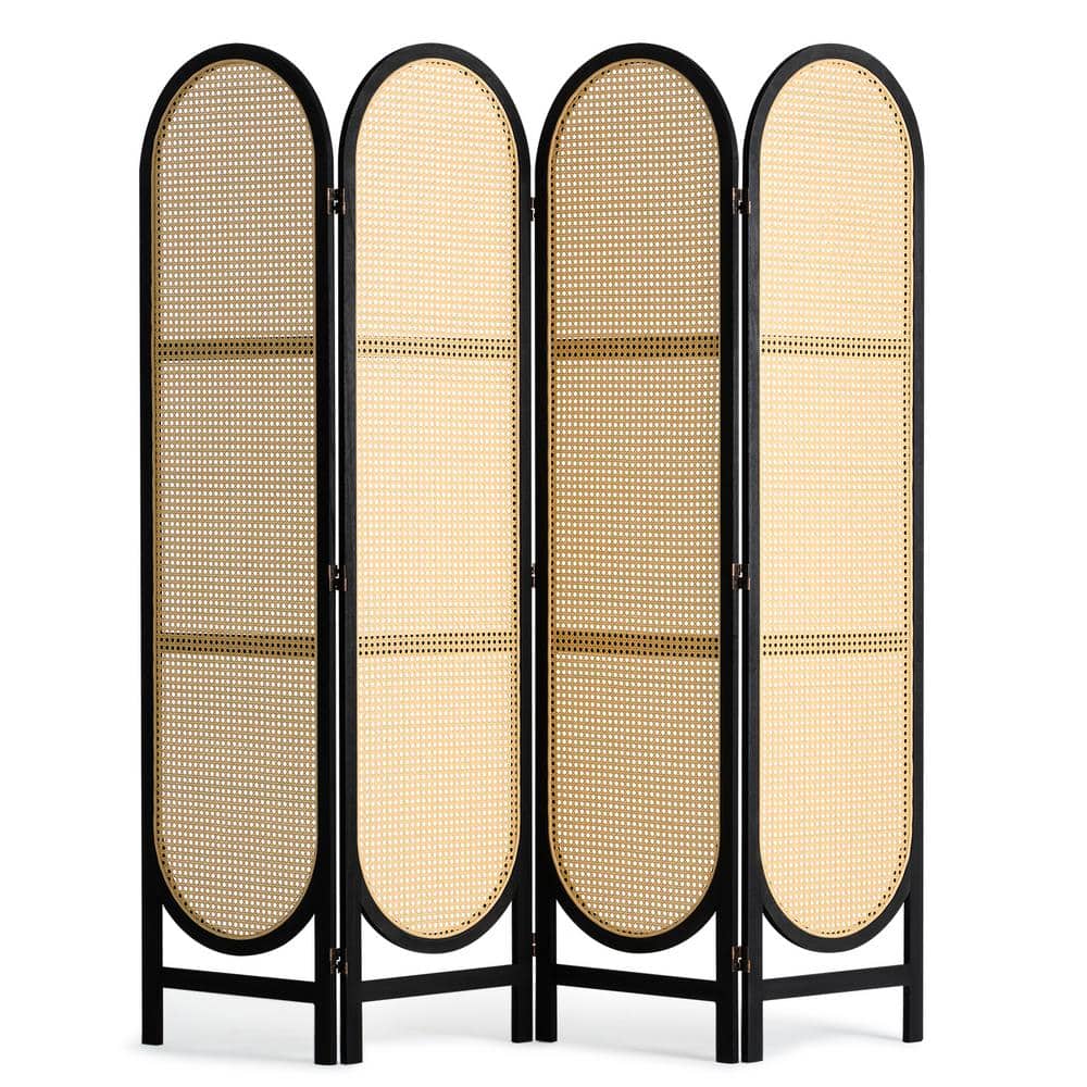 VEVOR 4-Panel Room Divider, Hand-Woven Rattan Folding Privacy Screens ...