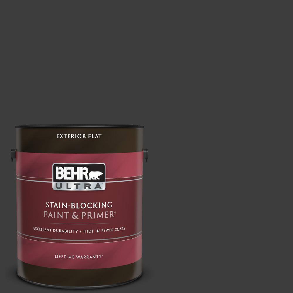 BEHR ULTRA 1 gal. #PPF-59 Raven Black Flat Exterior Paint & Primer ...