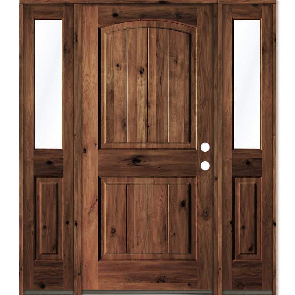 Krosswood Doors 58 in. x 80 in. Rustic Knotty Alder Arch Red Mahogany ...