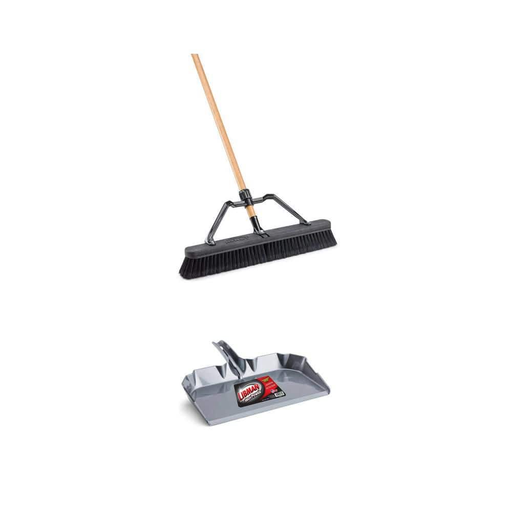 Libman 24 in. Push Broom with 60 in. Wood Handle and 17 in. Extra Wide ...