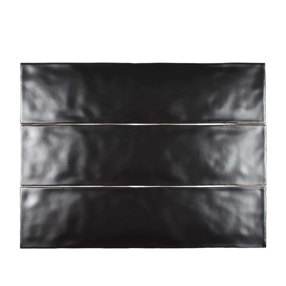 Roca Artesano Matte Black 3 in. x 12 in. Glossy Ceramic Subway Wall ...