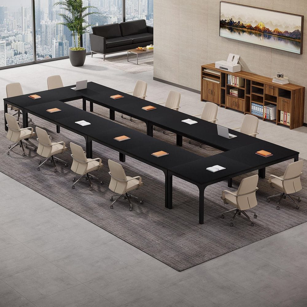 BYBLIGHT Moronia 78. 74in. 6PCS Black Conference Room Table, Long ...