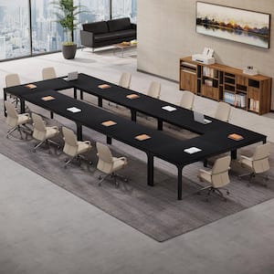 BYBLIGHT Moronia 78.74" 4-Piece Light Tan & Black Conference Room Table ...
