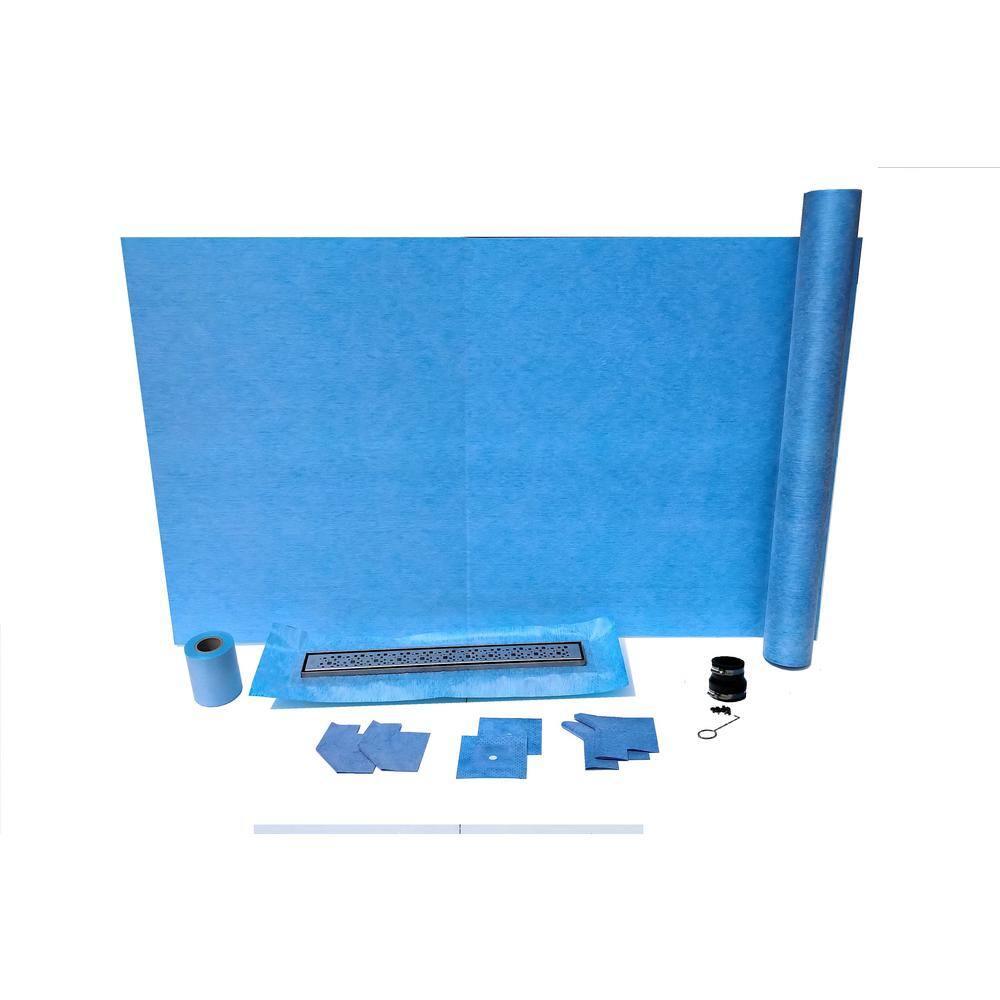 ALINO 36 in. x 60 in. Linear Center Drain Shower Kit with 24 in. 2-in-1 ...