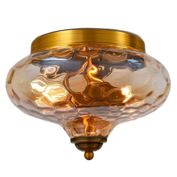 OLUZO 10 in. 2-Light Modern Industrial Gold Flush Mount Ceiling Light ...