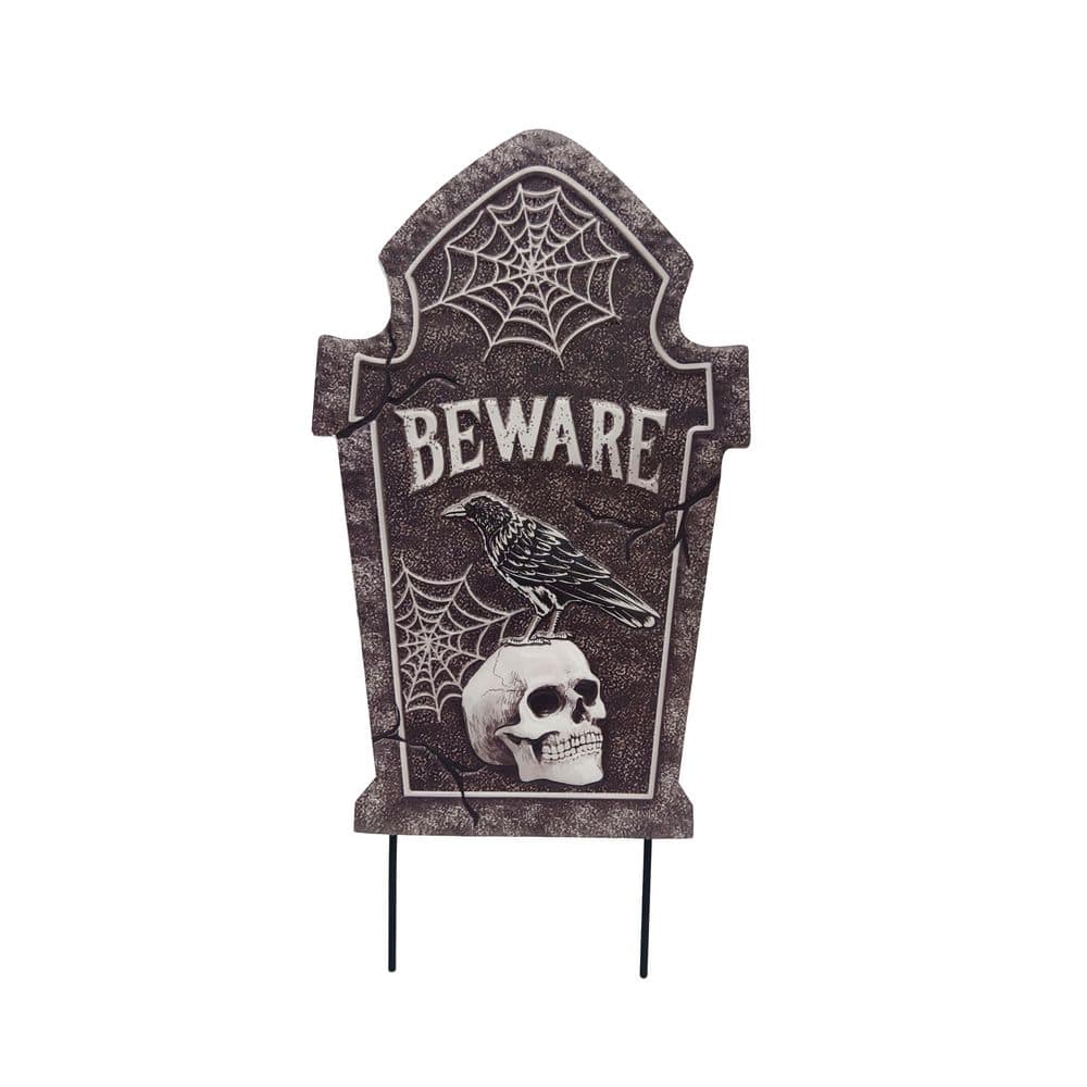 Home Accents Holiday 24 in. Metal Beware Tombstones Halloween Yard ...
