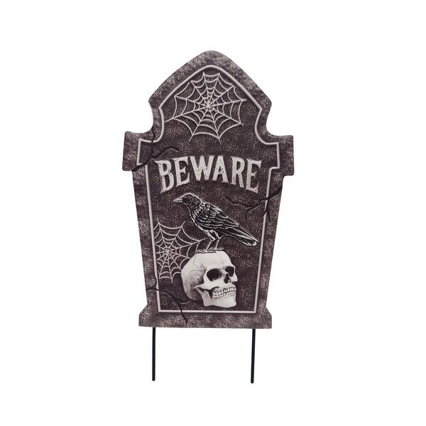 Home Accents Holiday 24 in. Metal Beware Tombstones Halloween Yard ...
