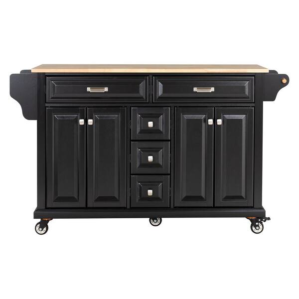 MDF Kitchen Cart in Black with 4-Door Cabinet, Spice Rack and Towel ...