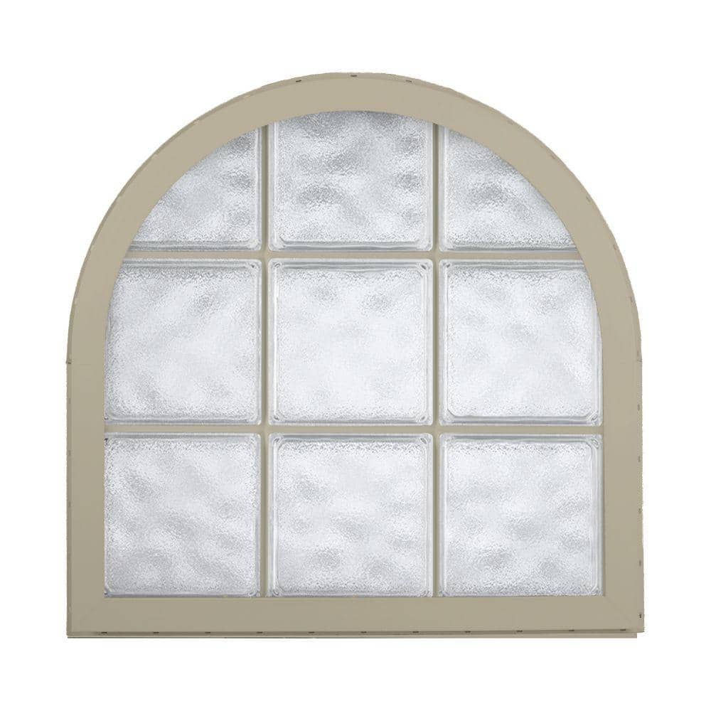 Hy-Lite 42 in. x 50 in. Acrylic Block Round Top Vinyl Window in Tan ...