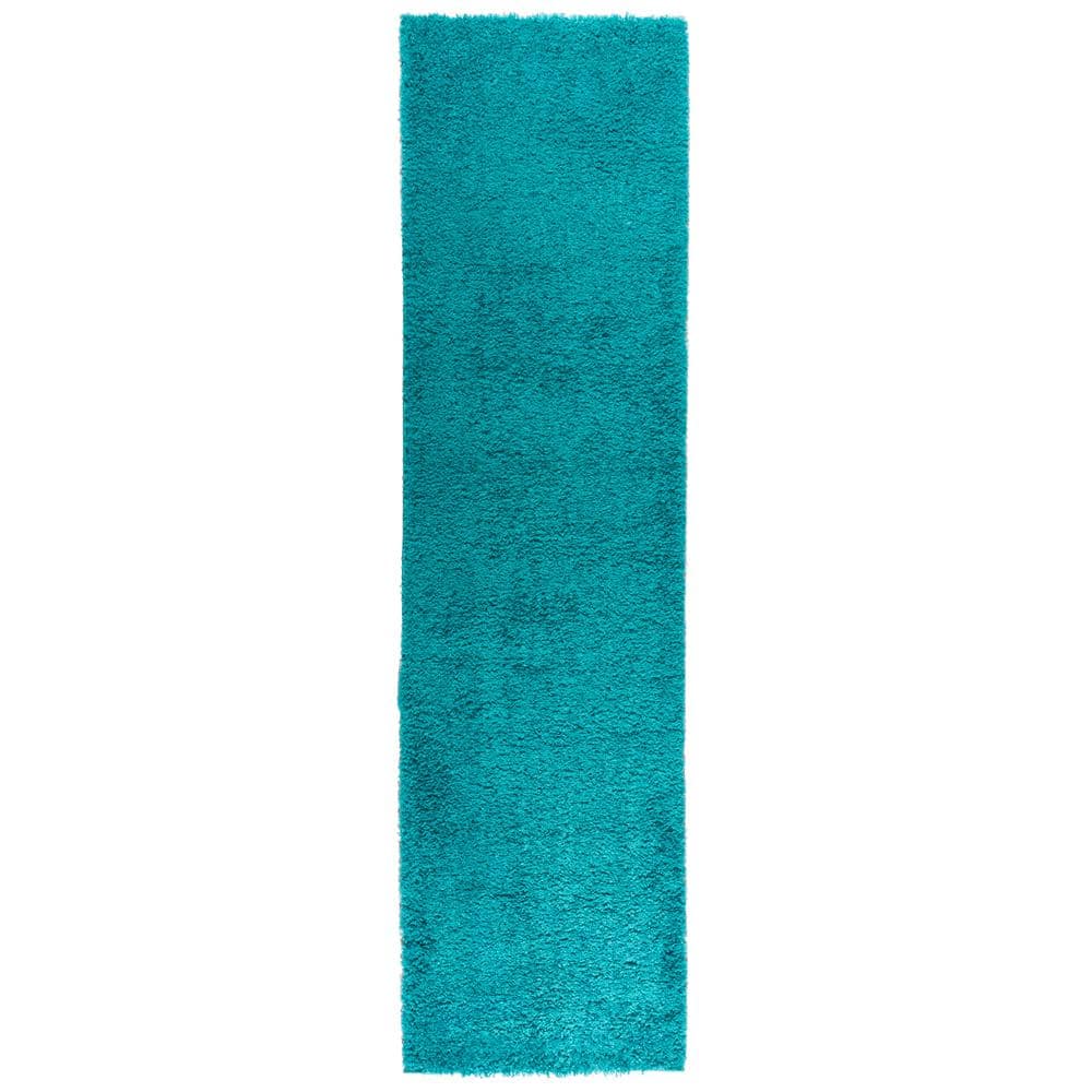 World Rug Gallery Soft Solid Cozy Shag Turquoise 2 ft. x 7 ft. 2 in ...