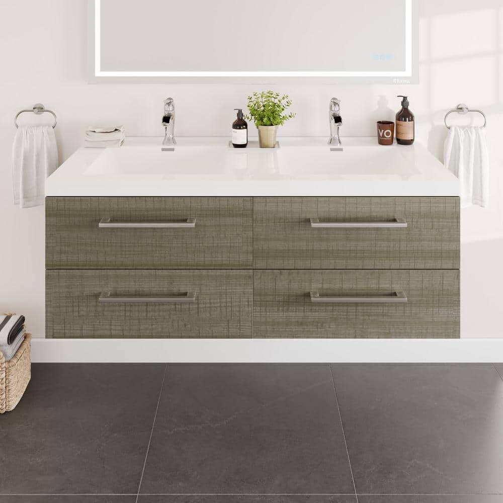 Eviva Lucy 59 in. Double Sink Floating Ash Bath Vanity with White ...