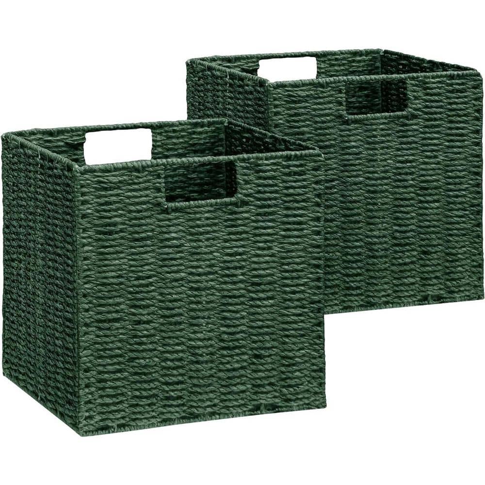Green 11 in. x 11 in. Paper Decorative Basket Set of 2 with Built-in ...