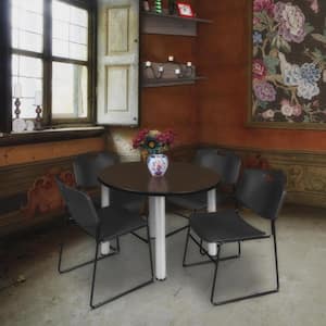 Regency Kee 36 in. Neo Walnut Round Breakroom Table Desk and 4 'M ...