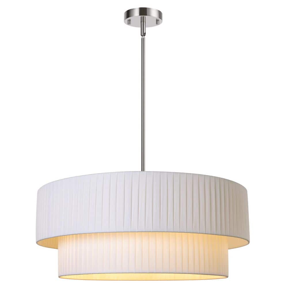 LamQee 5-Light Brushed Nikcel Drum Pendant Light with White Fabric ...