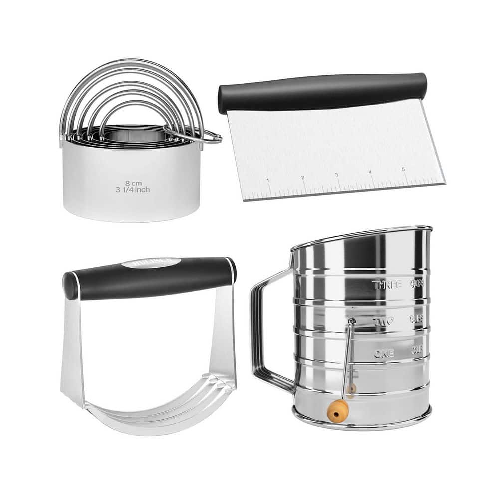 4-Piece Pastry Cutter Set with Dough Blender, Flour Sifter, and Biscuit ...