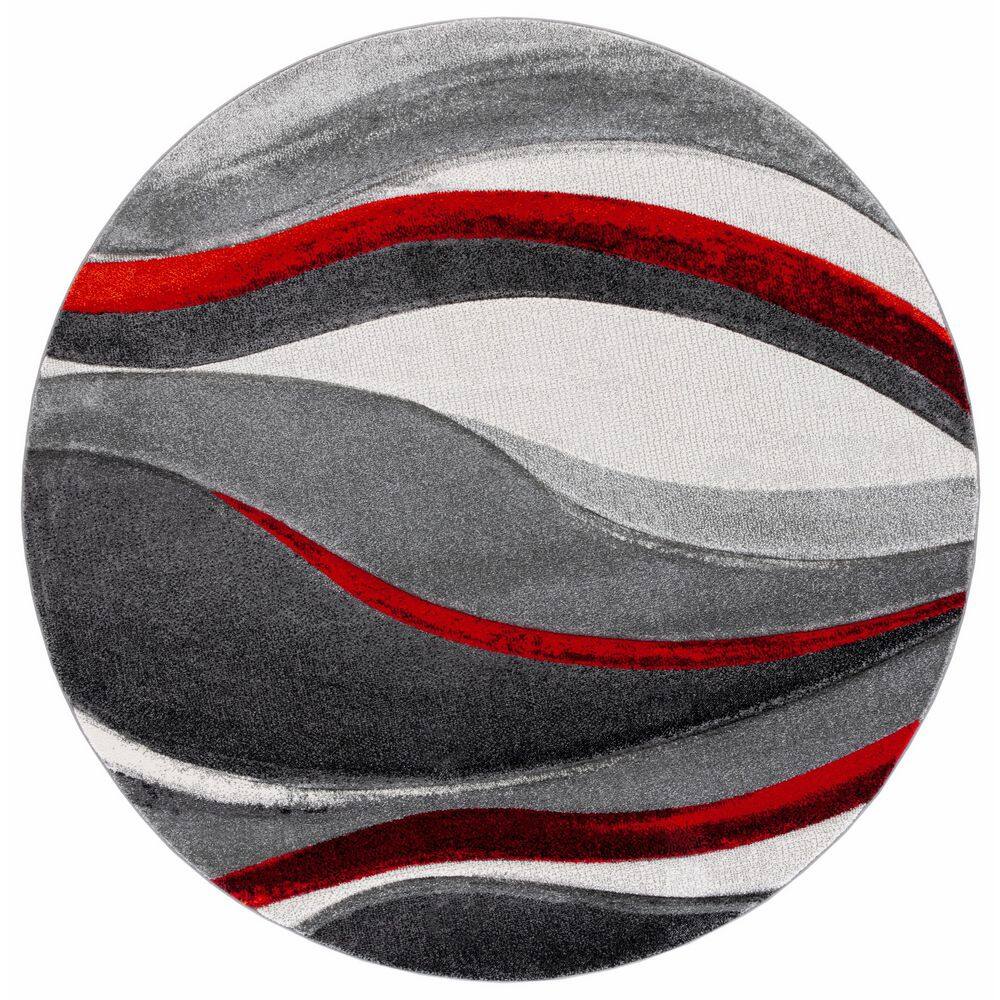 SAFAVIEH Hollywood Gray/Red 4 ft. x 4 ft. Gradient Waves Round Area Rug ...