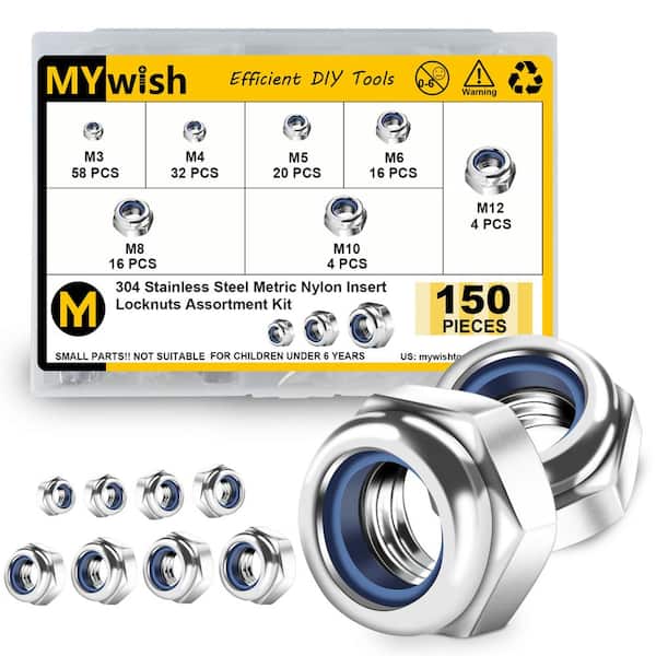MYWISH 140-Piece Rivet Nut Assortment Kit, 304 Stainless Steel Knurled Nutserts, SAE #8-32 to 3/ ...