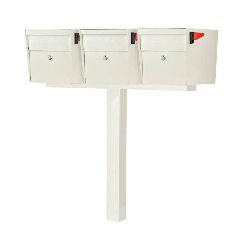 Mail Boss MailBoss X3 Locking Mailbox Post Mount Combo Kit, Cream White ...