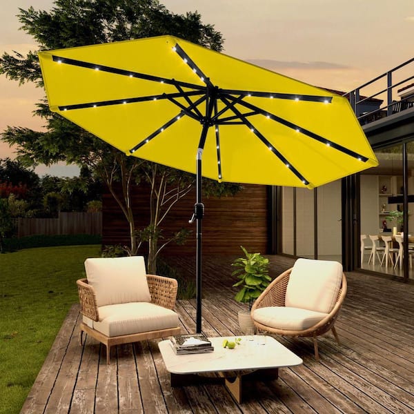 JOYESERY 9 ft. Steel Solar-powered Round Outdoor Market Patio Umbrella ...