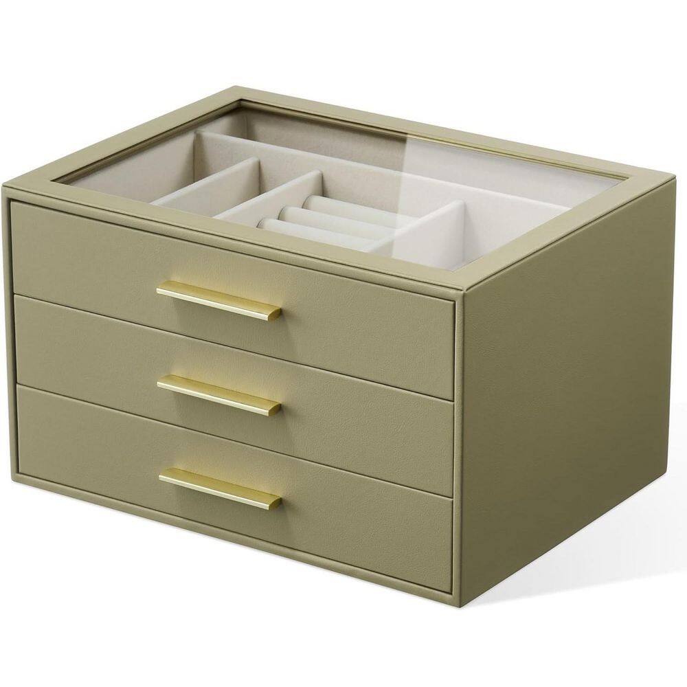 3-Layer Green Jewelry Box Organizer with Glass Display for Women UM96K8 ...