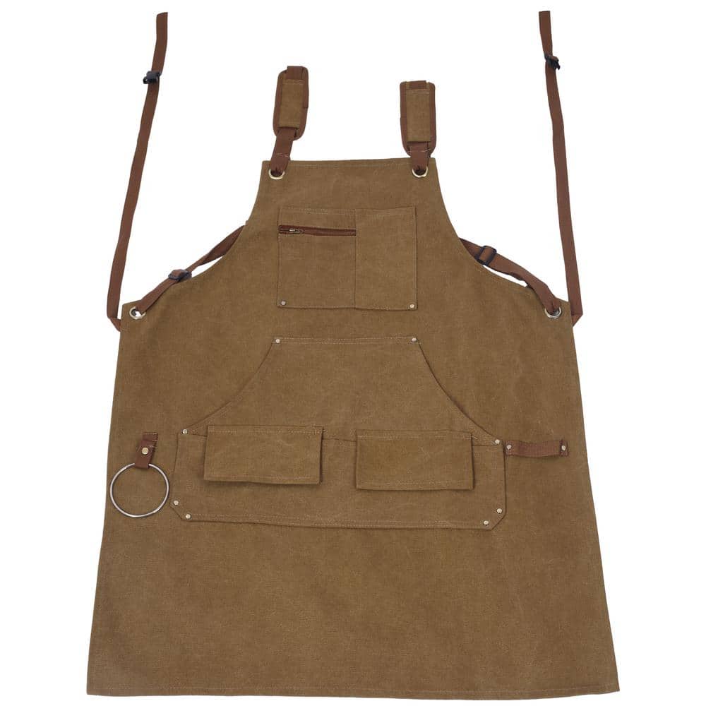 Huluwat Brown Long Fully Adjustable Canvas Apron, 16 Oz, for Outdoor ...