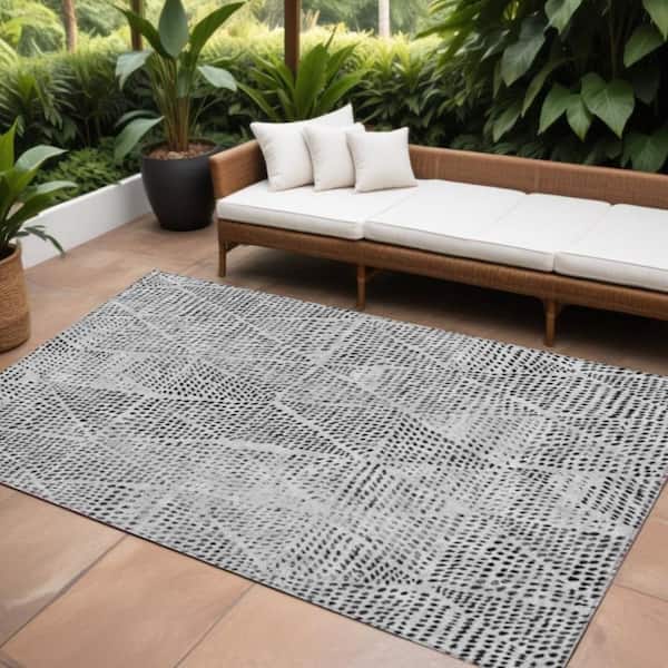 HomeRoots Pewter, Charcoal, Ivory 10 ft. x 14 ft. Woven Geometric ...