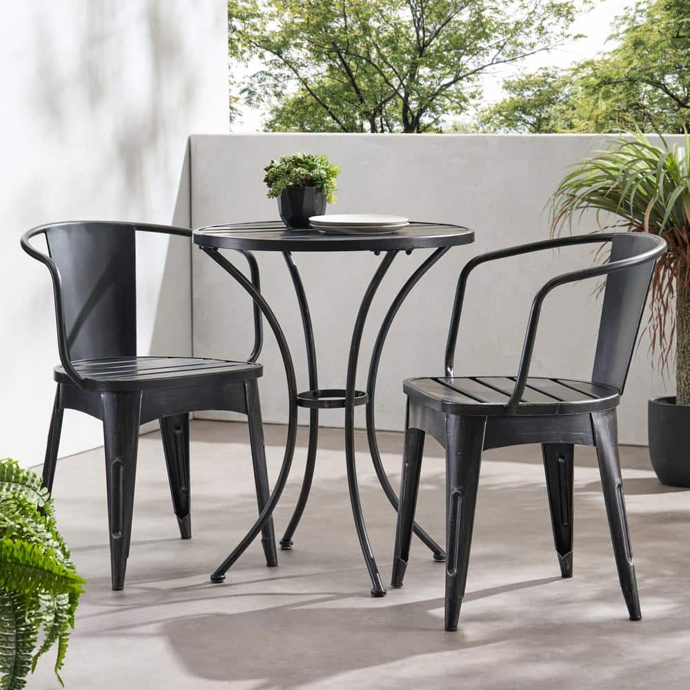 Hot Seller 3-Piece Iron Outdoor Bistro Set, Conversation Set (Black ...