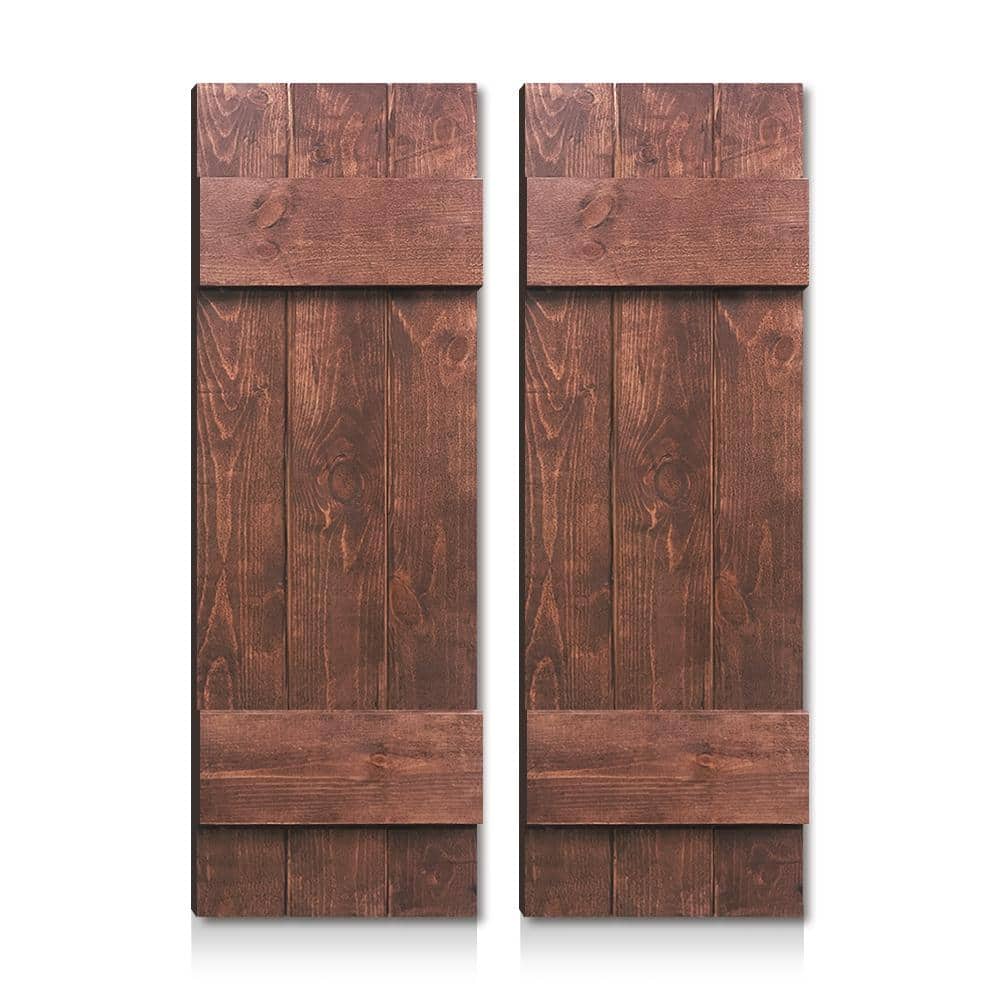 CALHOME 19 in. x 42 in. Pine Wood Closed Board and Batten Shutters Pair ...