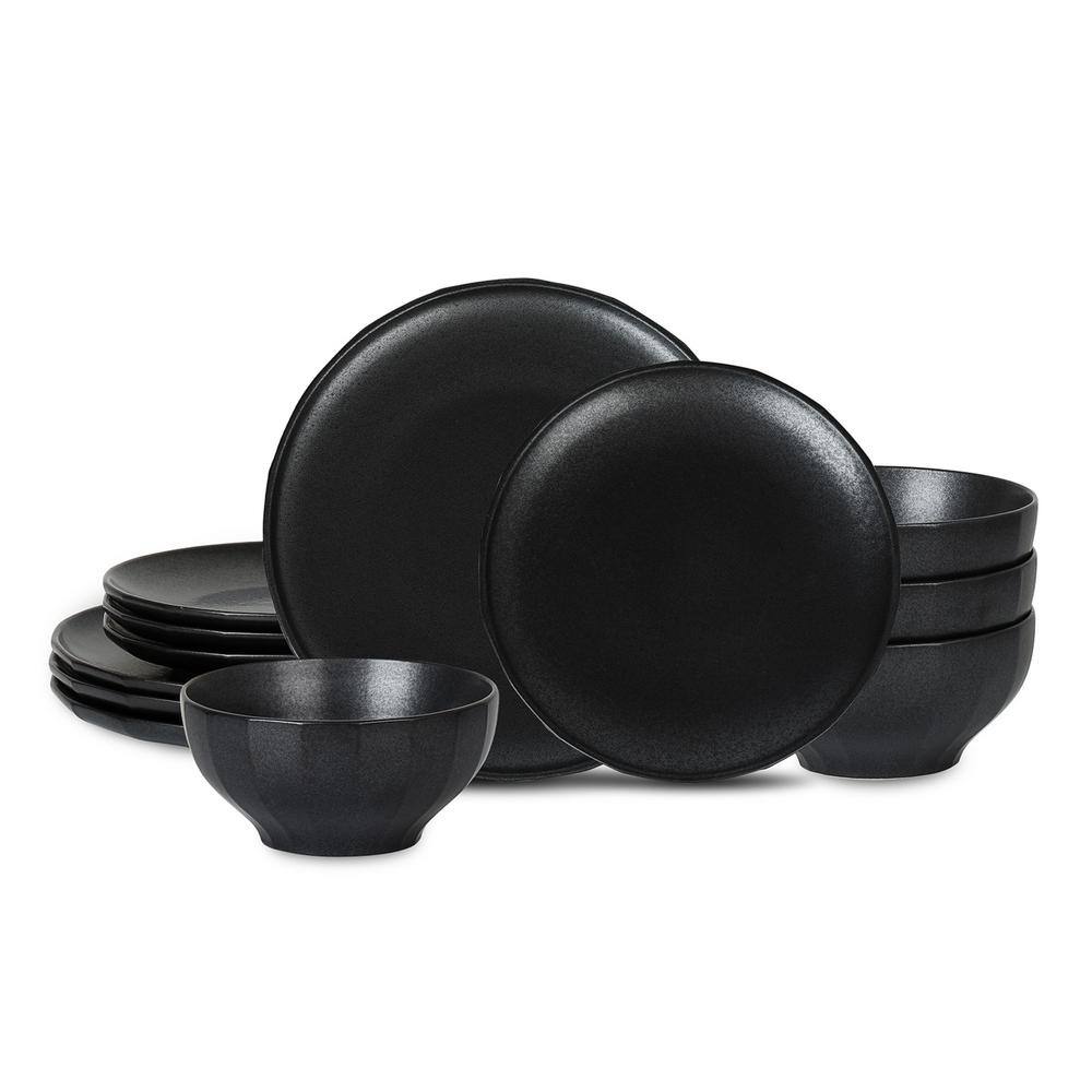 STONE LAIN Rio 12-Piece Black Stoneware Dinnerware Set (Service for 4 ...